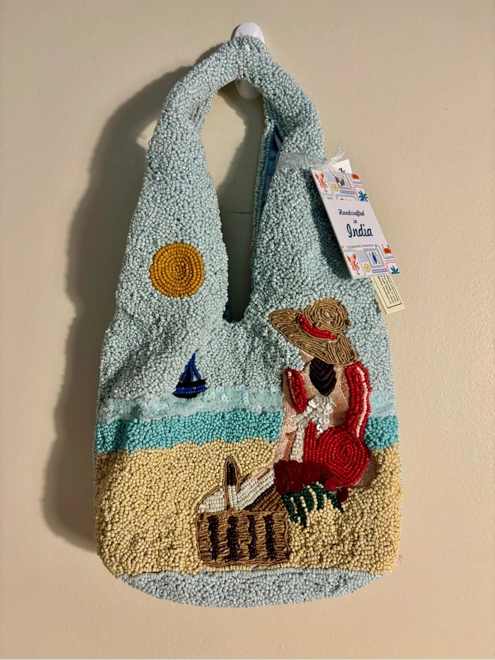 Bags | Nwt Viral Beaded Bag Handcrafted Beach Scene Pattern Tote Bag ...